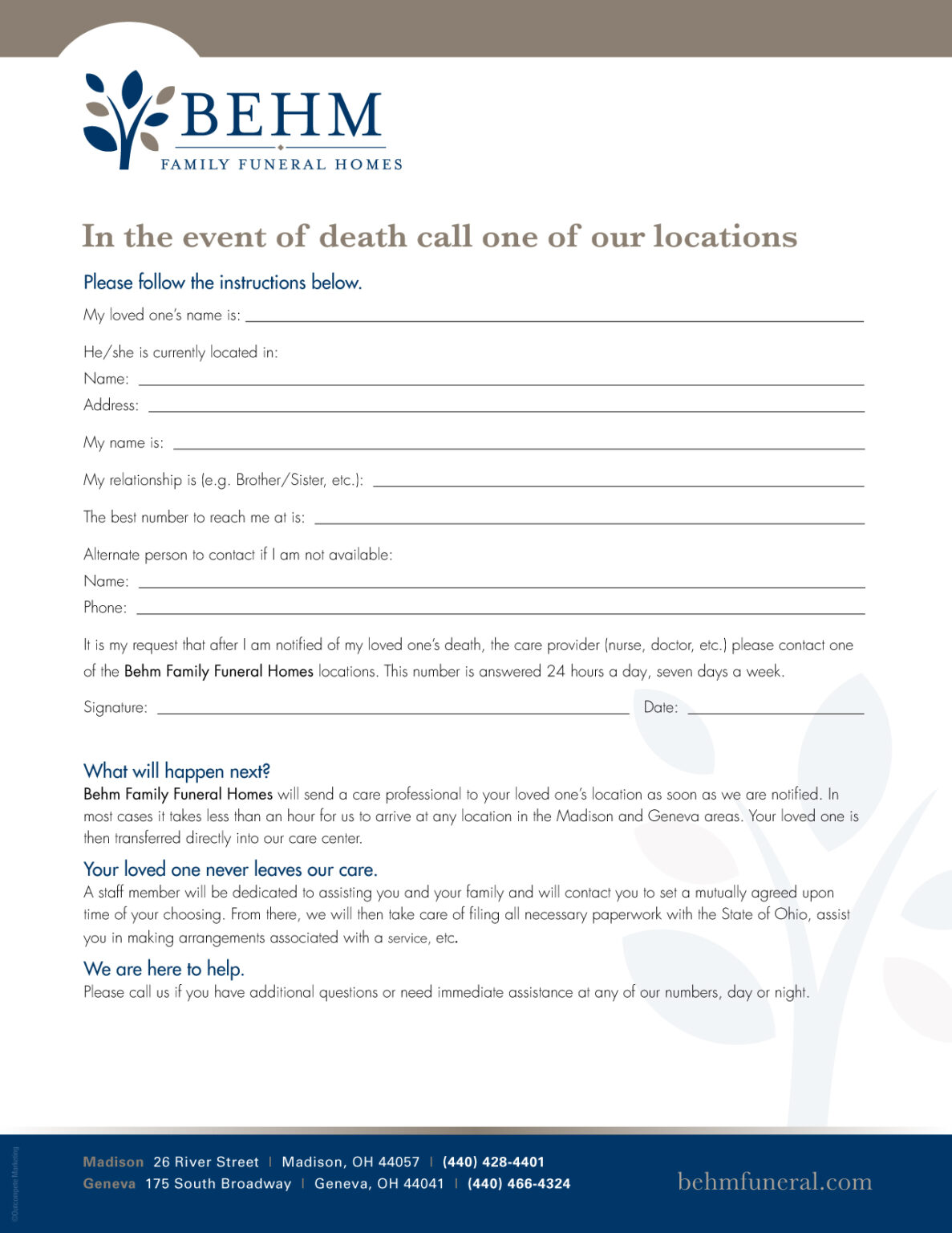 Forms Library - Behm Funeral Home